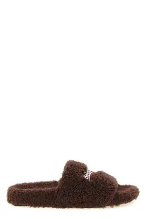 Balenciaga Plush 'furry' Slide Sandal - Brown