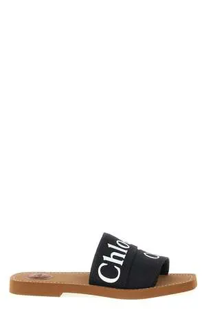 Chloé Woody Mule With Contrast Logo Detail - Black