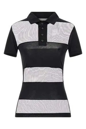 Coperni Polo Shirt Sheer Striped Construction - Black