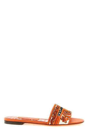 Dolce & Gabbana Bianca Slide With Logo Embroidery - Orange