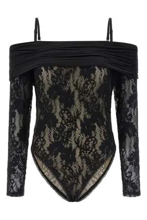 Zimmermann Lace Bodysuit With Draped Neckline Black