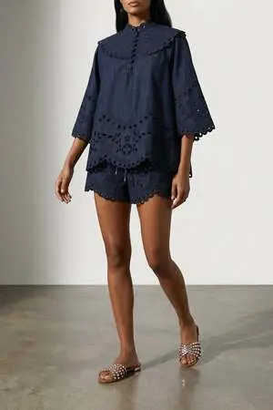 Zimmermann Denim Shorts With Scalloped Embroidery