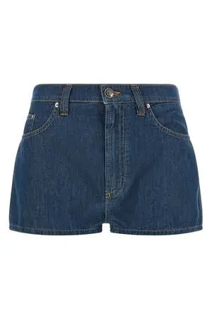 Versace Chambray Denim Shorts With Medusa Hardware - Blue