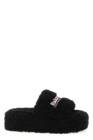 Balenciaga Furry Platform' Slide Sandal - Black