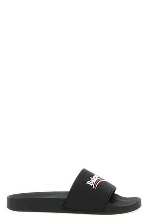 Balenciaga Pool' Slide Sandal With Contrasting Logo - Black