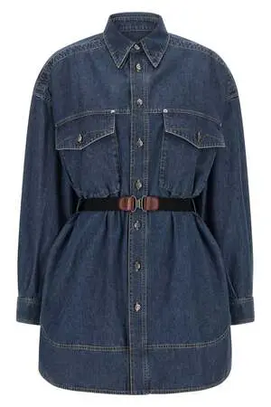 Versace Chambray Cotton Shirt Dress With Medusa Hardware - Blue