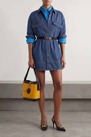 Versace Chambray Cotton Shirt Dress With Medusa Hardware