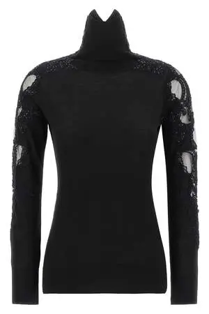 Ermanno Scervino Turtleneck Sweater With Lace Inserts - Black
