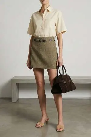 FERRAGAMO Gancini Detail Linen Mini Skirt