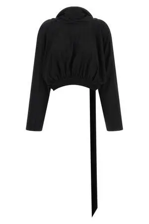 Rick Owens Cropped Hooded Top Signature Elongated Ribbon