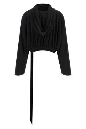 Rick Owens Cropped Hooded Top Signature Elongated Ribbon