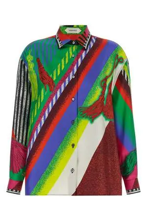 Versace Silk Twill Shirt With Logo Plaque