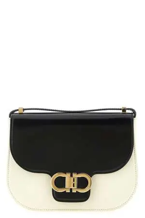 FERRAGAMO North-south Double Gancini Crossbody Bag - White/black