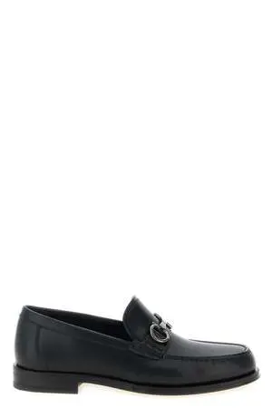 FERRAGAMO Leather Loafer With Gancini Buckle - Black