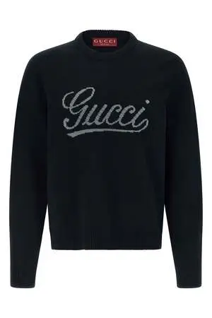Gucci Pure Wool Sweater With Logo Intarsia - Blue