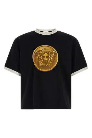 Versace Cotton T-shirt With Medusa Coin Print - Black