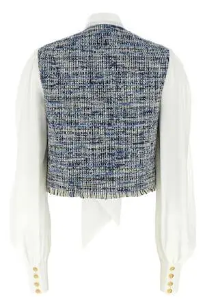 Balmain Blouse 'tweed & Crepe Cropped