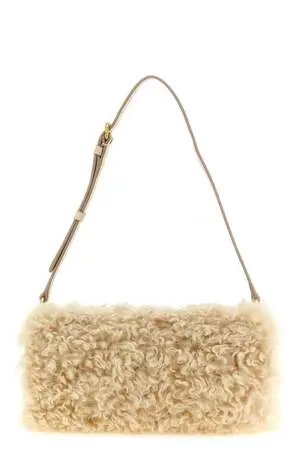 Stella McCartney Stella Logo Faux Shearling Shoulder Bag - Beige