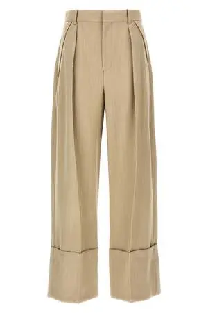 Victoria Beckham Trousers 'wide Leg Turn-up - Beige