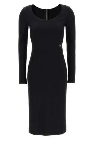 Dolce & Gabbana Midi Dress With Logo Plaque - Black