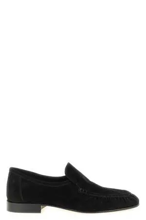 THE ROW Suede Loafer With Ruched Detail - Black