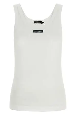 Dolce & Gabbana Ribbed Cotton Tank Top With Logo Patch