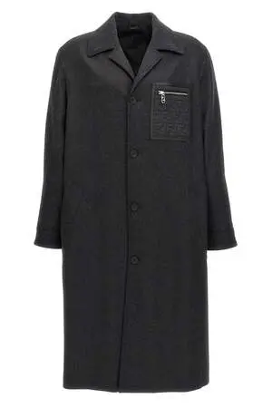 Fendi Cashmere Coat With Ff Logo - Gray