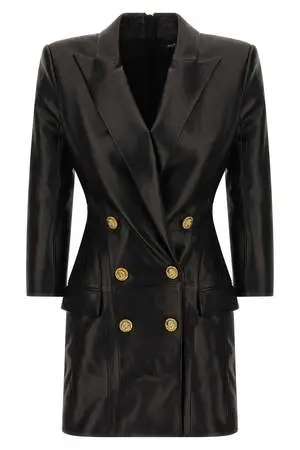Balmain Dress '6 Btns Batwing Tailored Lambskin Dress - Black