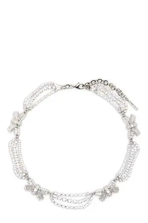 Alessandra Rich Crystal Bow Choker Necklace - Silver