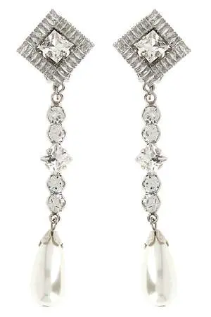 Alessandra Rich Dangling Crystal Earrings - Silver