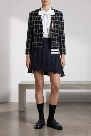 Thom Browne Tweed Cardigan Jacket With Frayed Edges