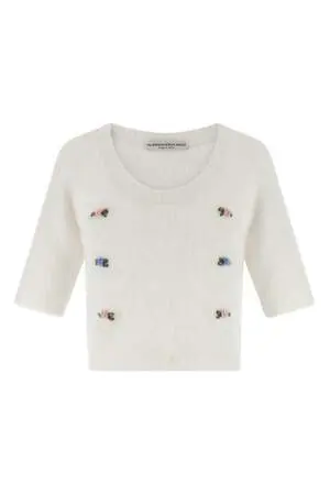 Alessandra Rich Sweater 'carded Mohair Knit Jumper With Embroidery - White