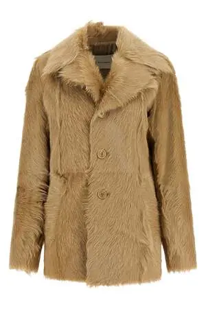 AMI Paris Long-hair Goat Leather Coat - Beige