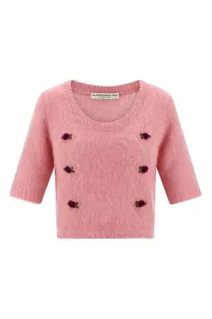 Alessandra Rich Sweater 'carded Mohair Knit Jumper With Embroidery - Pink