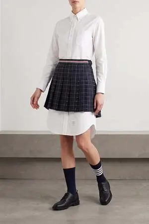 Thom Browne Pleated Tweed Skirt With 'rwb' Detail