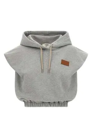 Fendi Sleeveless Hoodie With Leather Logo Patch