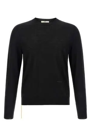 Fendi Crewneck Knit With Signature Yellow Stitching - Black