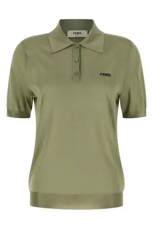 Fendi Fluid Knit Polo With Embroidered Logo - Green