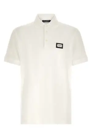 Dolce & Gabbana Polo Shirt With Metal Logo Plaque - White