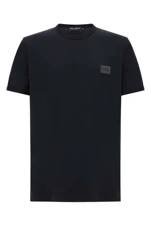 Dolce & Gabbana Cotton T-shirt With Metal Plaque - Blue