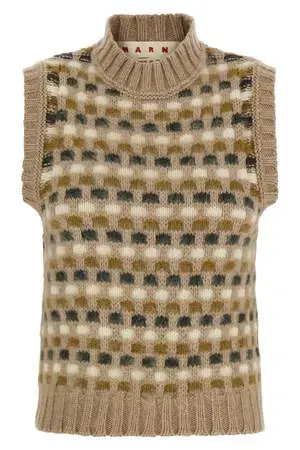 Marni Shetland Jacquard Knit Vest - Beige