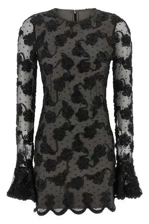 ROTATE BY BIRGER CHRISTENSEN Flower Mesh Dress - Black