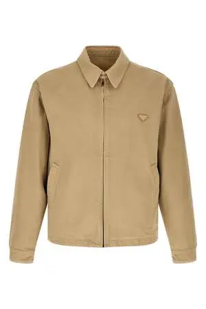 Prada Denim Blouson Triangle Logo Detail - Beige