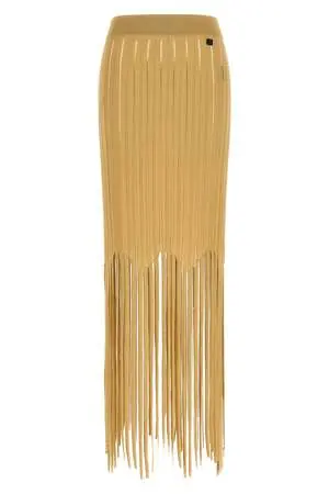 Balmain Midi Skirt With Fringed Hem - Beige