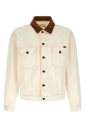 Prada Denim Jacket With Leather Collar - White