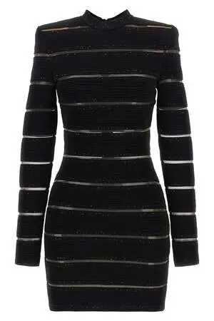 Balmain Mini Dress With Gold-tone Zipper - Black