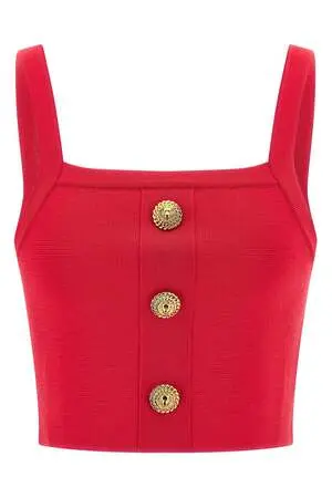 BALMAIN Knit Crop Top With Embossed Gold Buttons