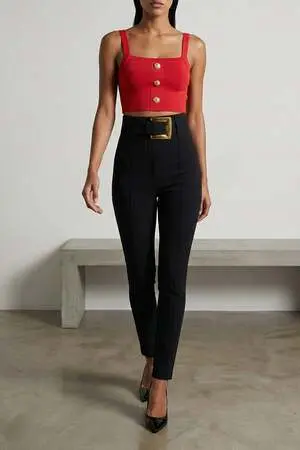 Balmain Knit Crop Top With Embossed Gold Buttons