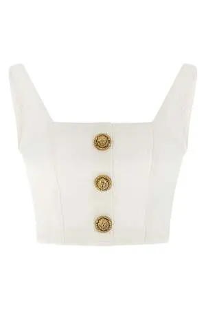 Balmain Cotton Crop Top With Lion Buttons