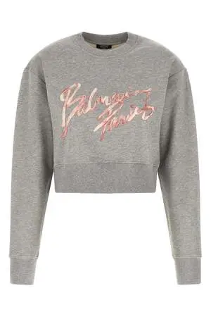 Balmain Cropped Sweatshirt With Textured Logo